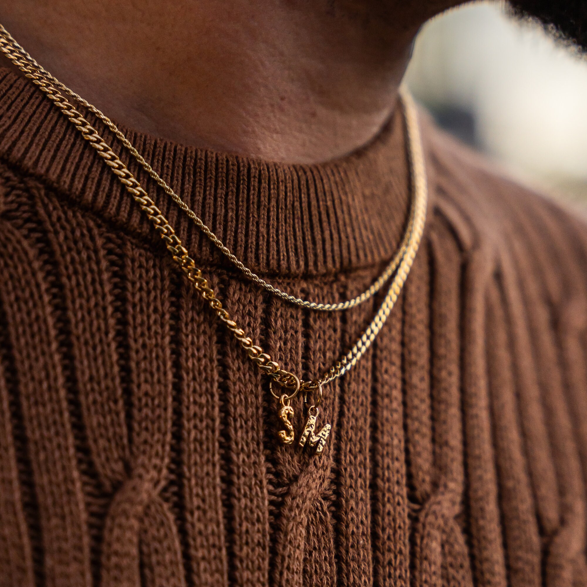 Mens Initial Necklace, 18K Gold Initial Necklace, Mens Rope Chain With ...