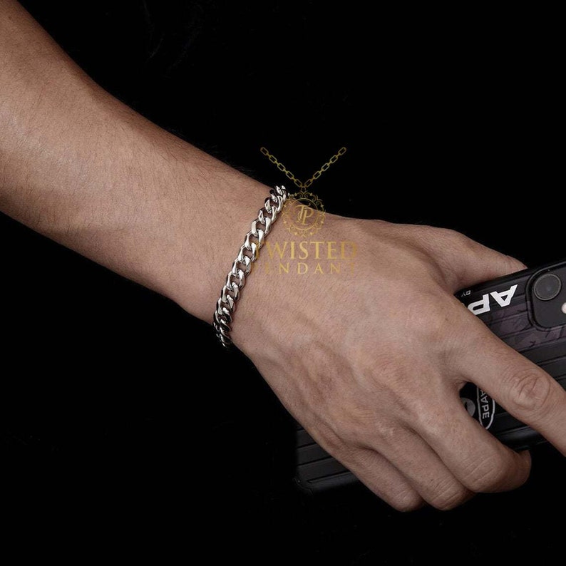 Silver Mens Bracelet Chain 8mm Cuban Link Chain Bracelet Mens - Etsy UK