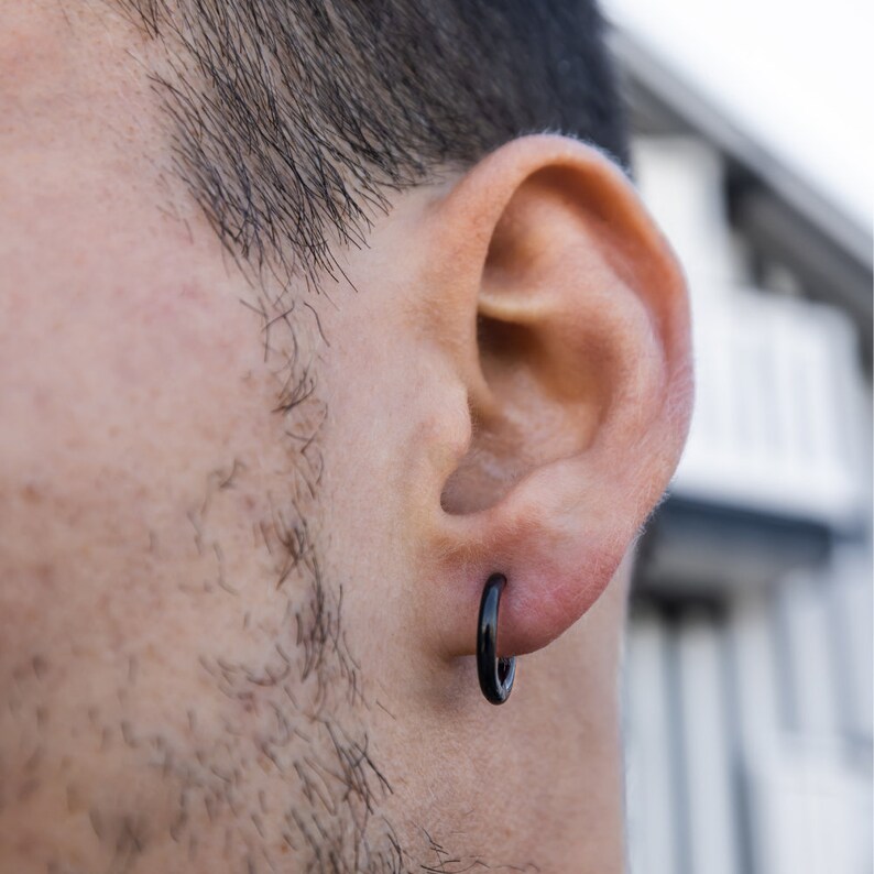 Mens Black Hoop Earrings - Stainless Steel 15mm Mens Hoop Earrings ...