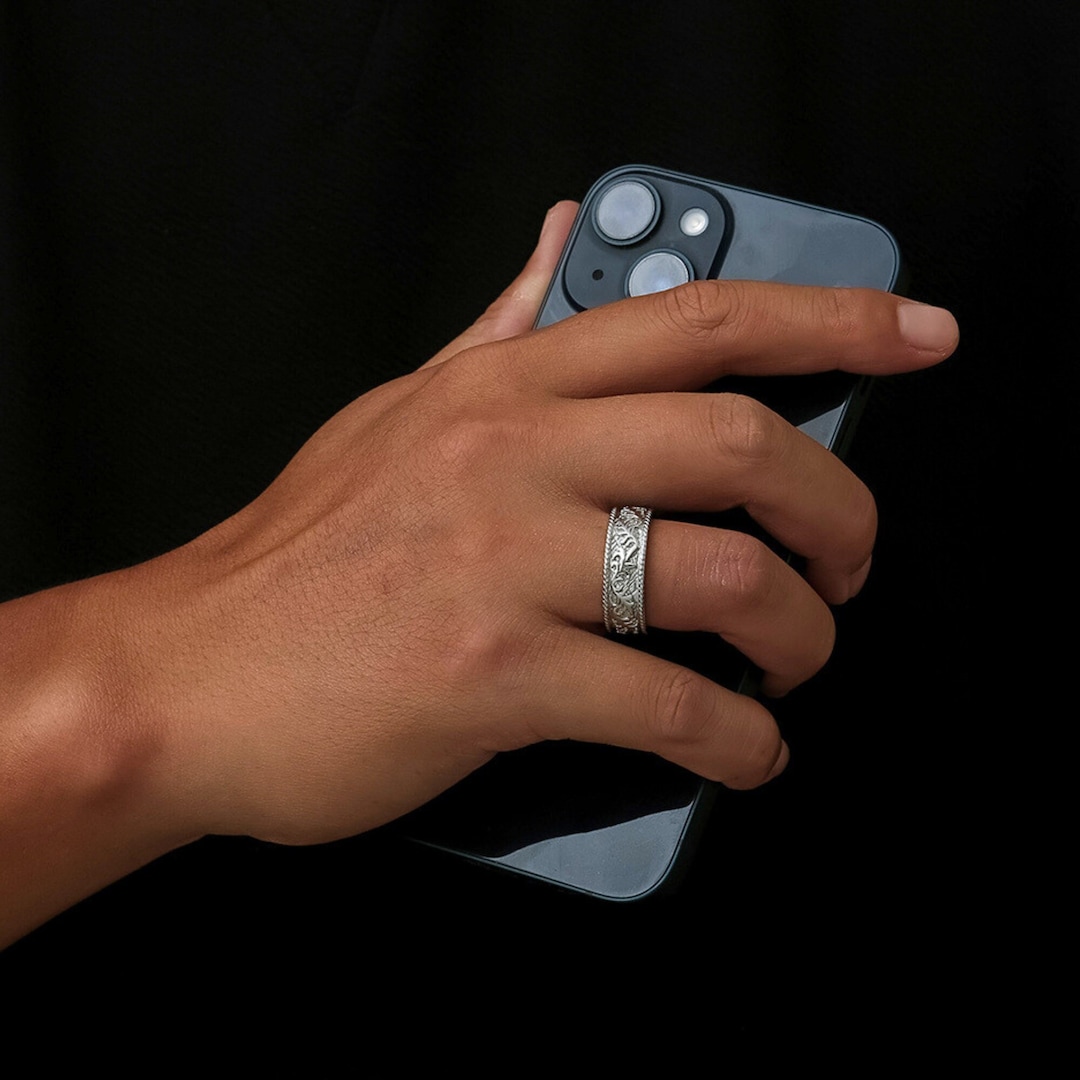 Silver Pattern Ring - Mens Ring - Vintage Styled Pattern Ring for Men ...