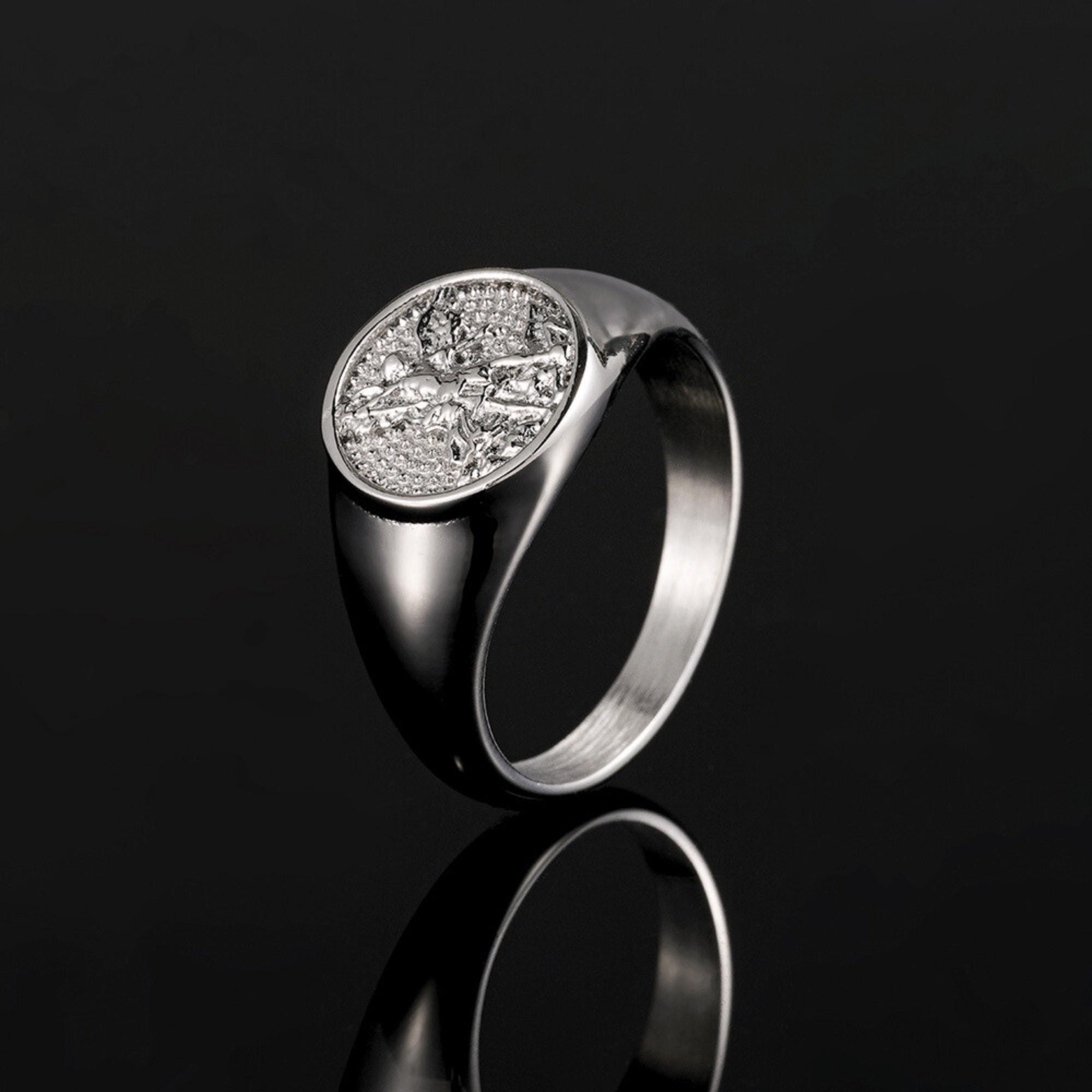 Mens Ring - Small Saint Michael Ring - Silver St Michael Signet Ring ...