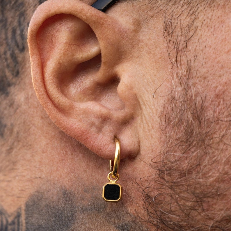 Mens Dangle Earring Mens Earrings Silver / 18K Gold Hoop - Etsy