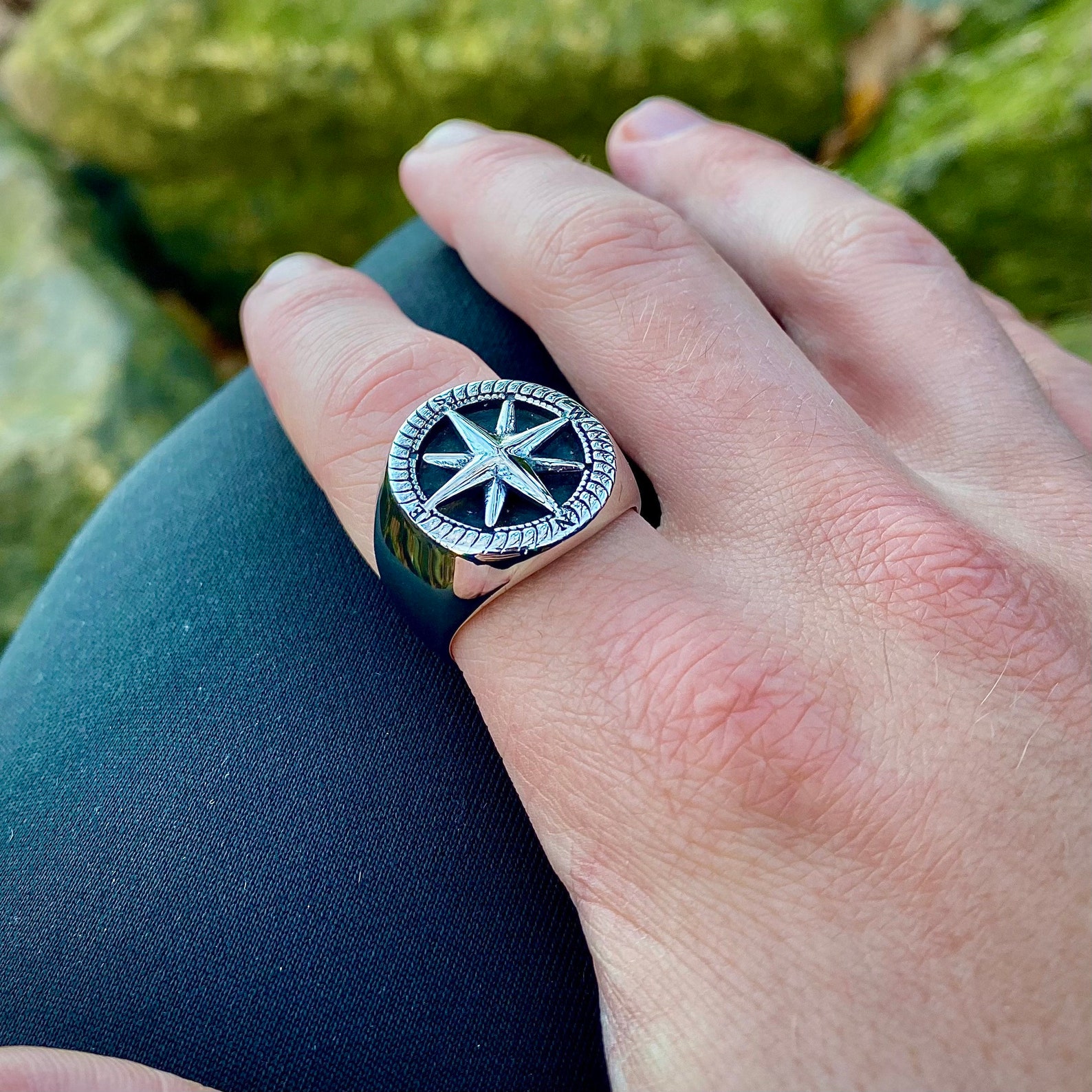 Mens Ring Silver Compass Rings For Men North Star Silver | Etsy