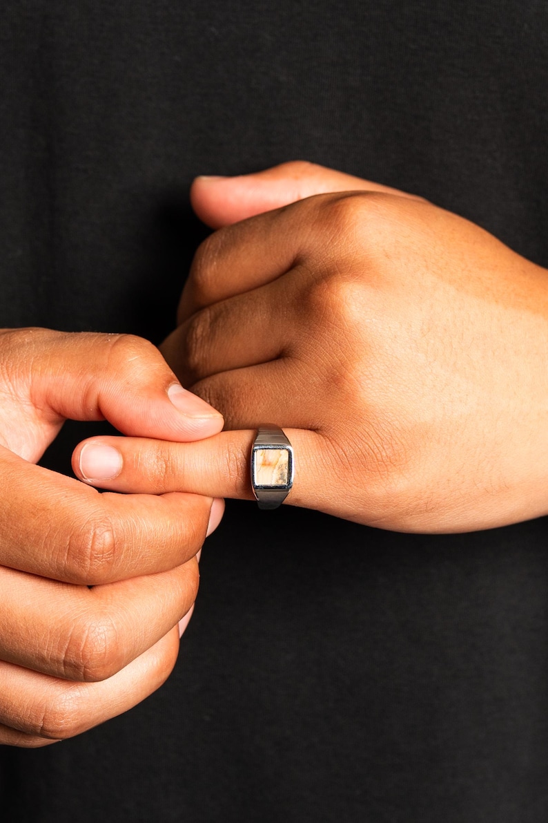 Mens Ring - Silver Signet Ring for Men - Crazy Lace Onyx Agate Ring ...
