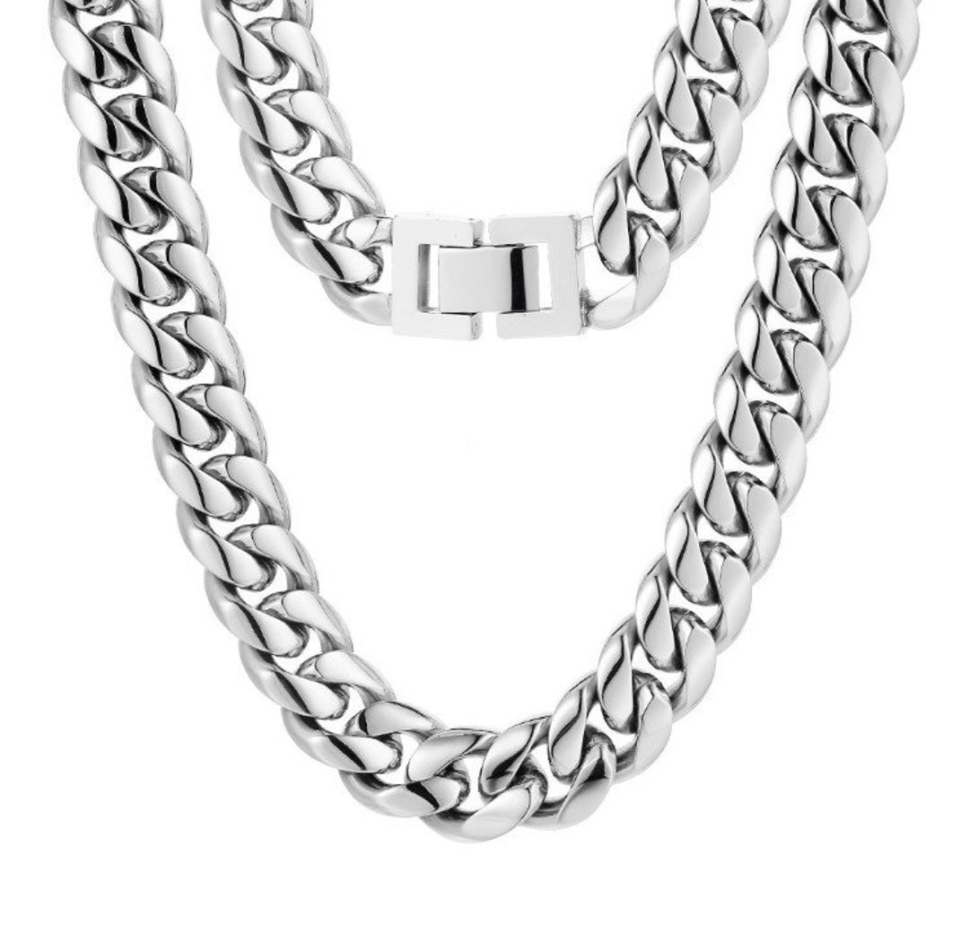 Silver Cuban Chain Thick Necklace Chain Choker Cuban Curb 12mm ...