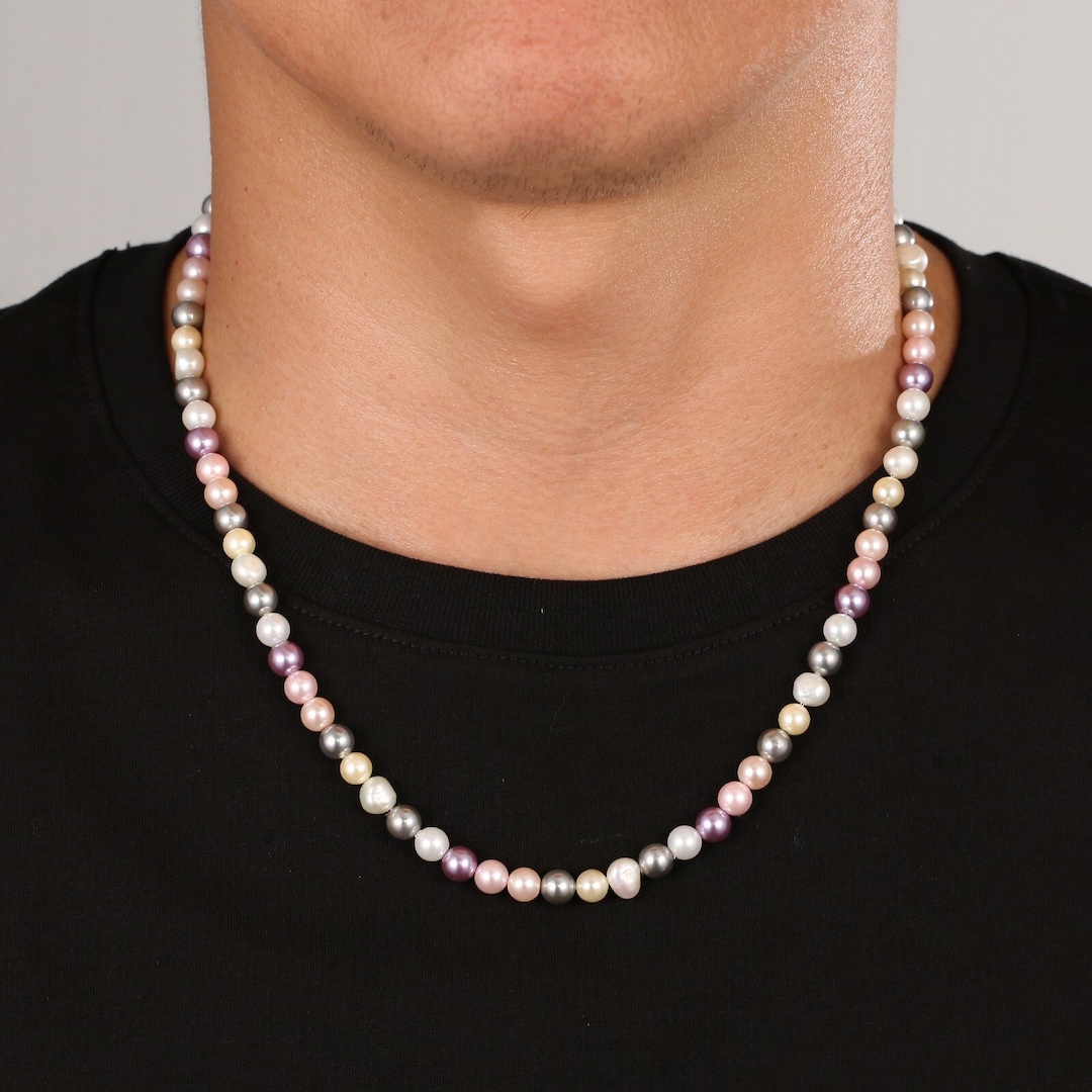 Mens Necklace - Pearl Necklace for Men - Purple / Freshwater Pearl ...