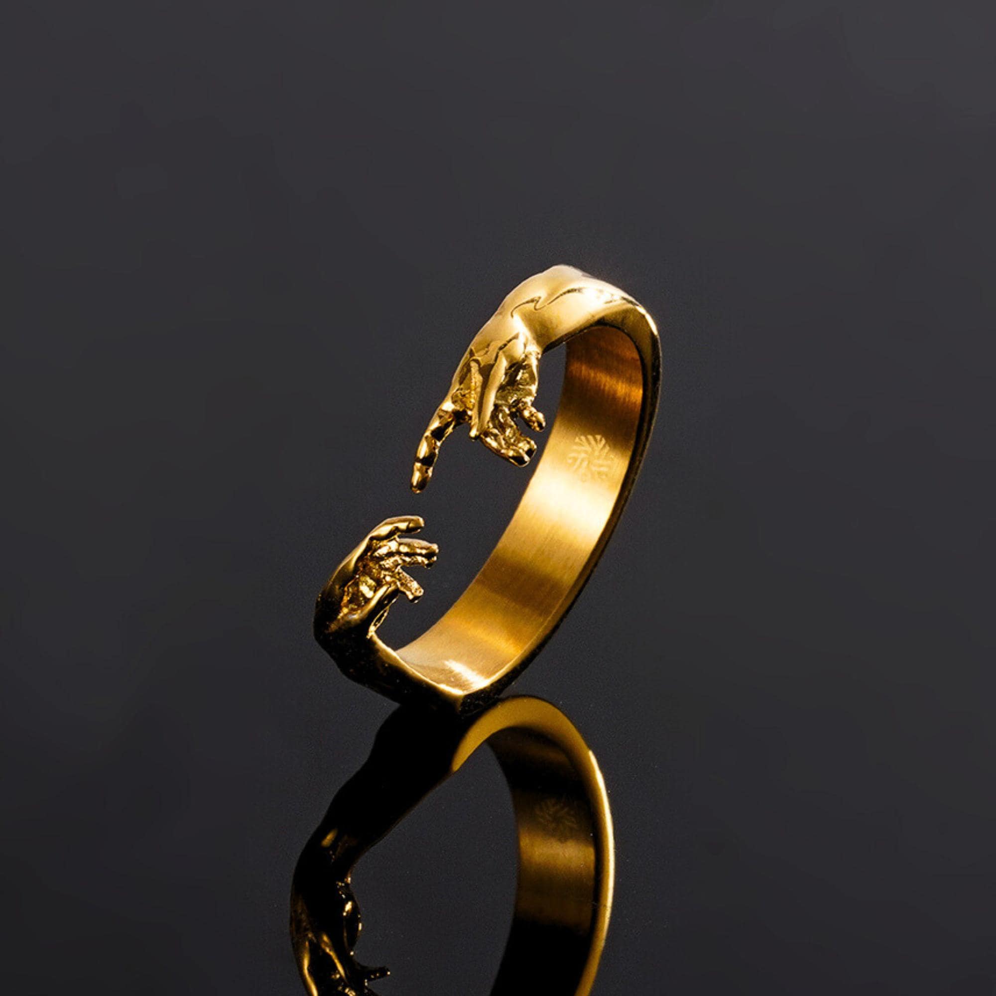 Gold Hand of God Ring for Men - Creation of Adam Gold Ring - Mens Gold ...