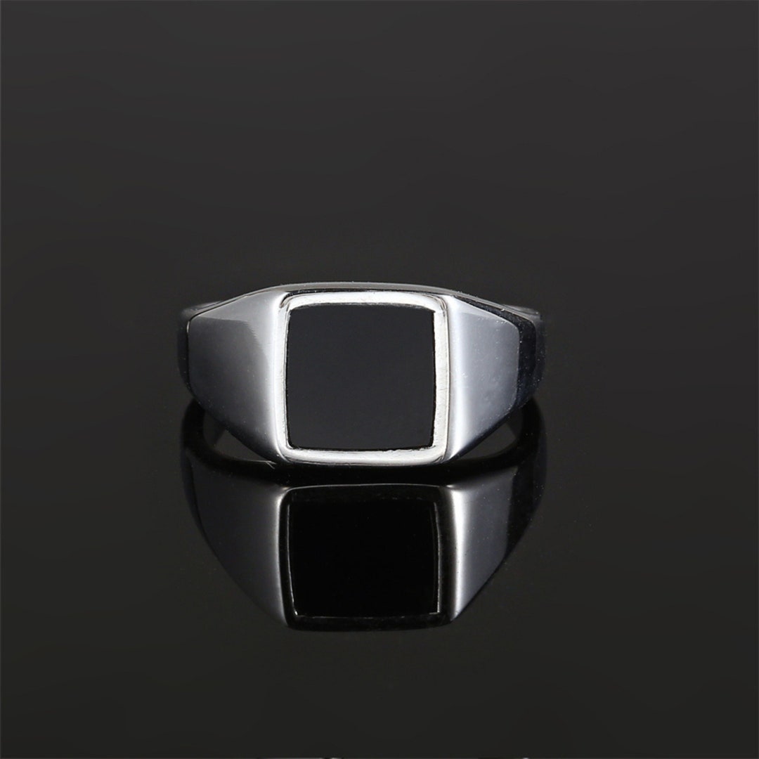 Silver Square Onyx Signet Ring for Men - Mens Ring - Silver Signet Ring - Mens Pinky Ring ...