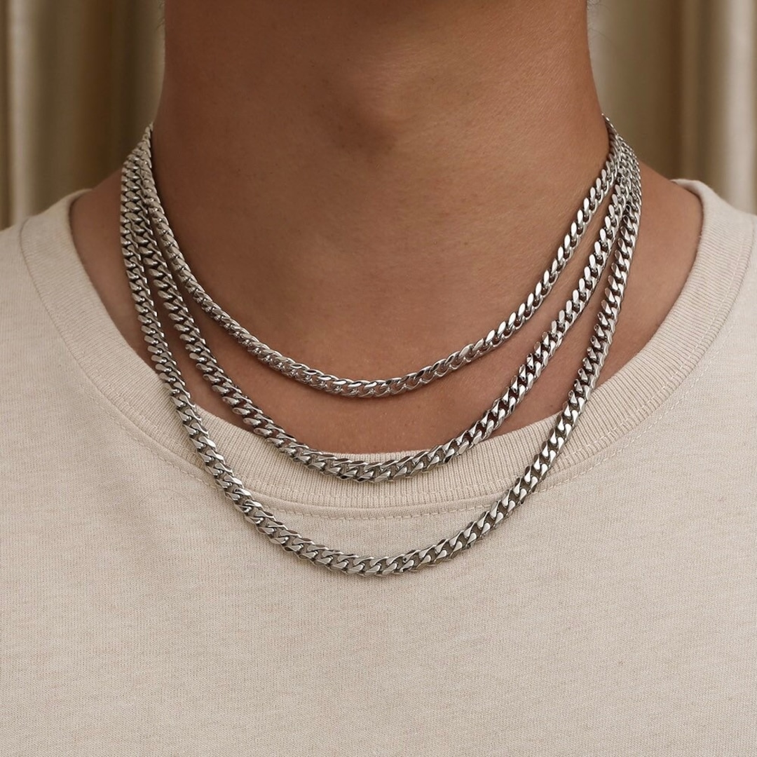 Mens Chain - 6mm Cuban Link Chain, Silver Chain Necklace for Men - Mens ...
