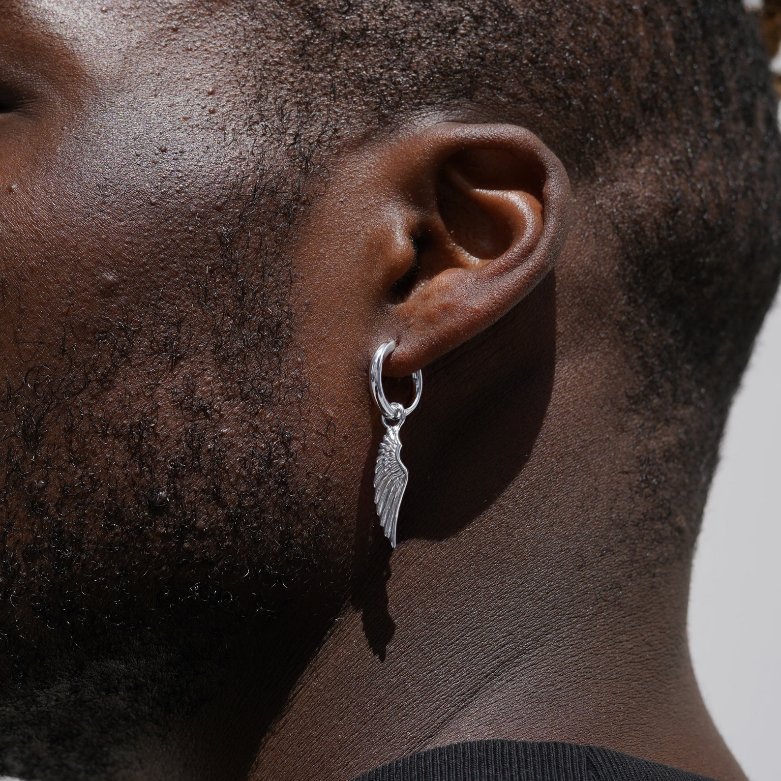 Mens Earring - Silver Dangle Hoop Earrings for Men - Angel Wing Earring ...