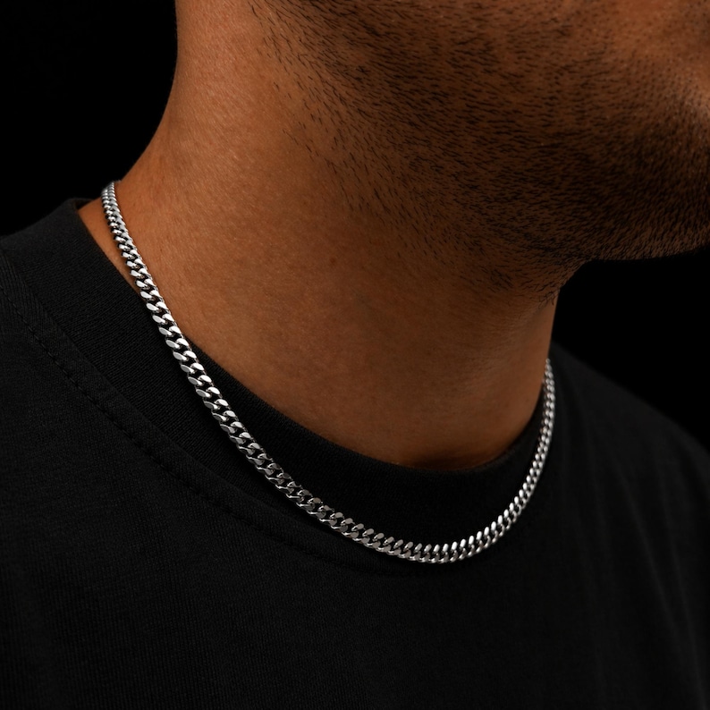 Mens Necklace 925 Sterling Silver Cuban Chain Necklace - Mens 925 ...