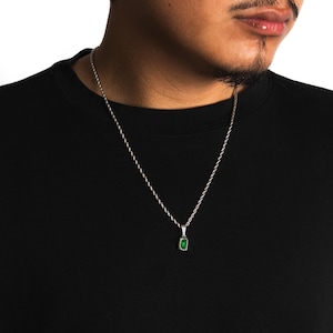 Gemstone Necklace - Mens Necklace - 18K Gold Green Emerald Styled ...
