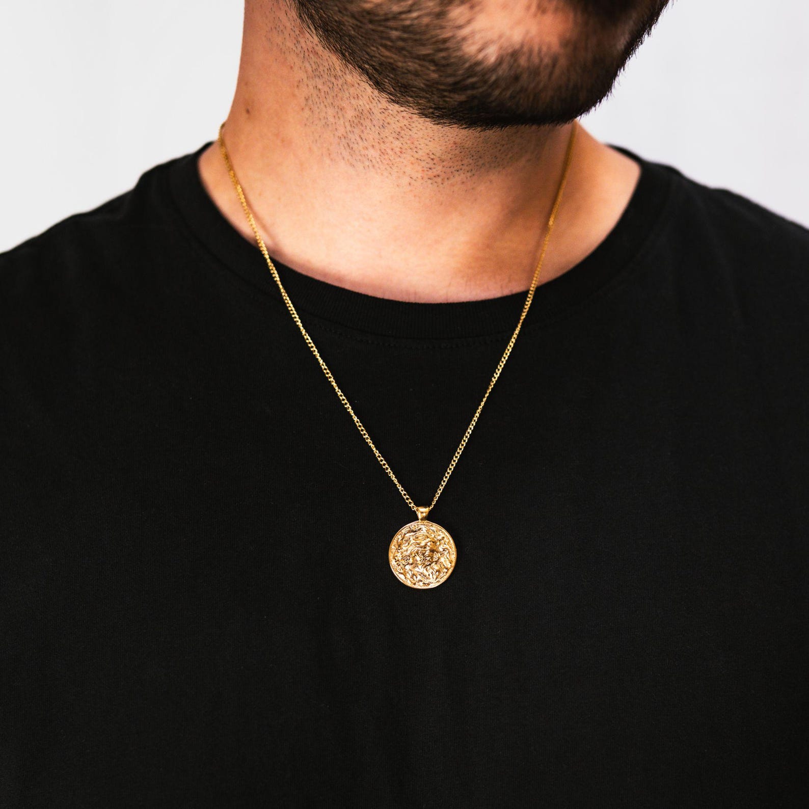 Mens Necklace, 18K Gold Chain Pendant, Greek God Pendant Necklace for ...