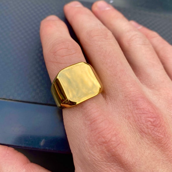 Mens Ring Gold Signet Ring Men 18K Gold Mirrored Ring Man | Etsy