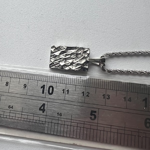 Mens Silver Rectangle Pendant Necklace - Hammered Necklace for Men ...