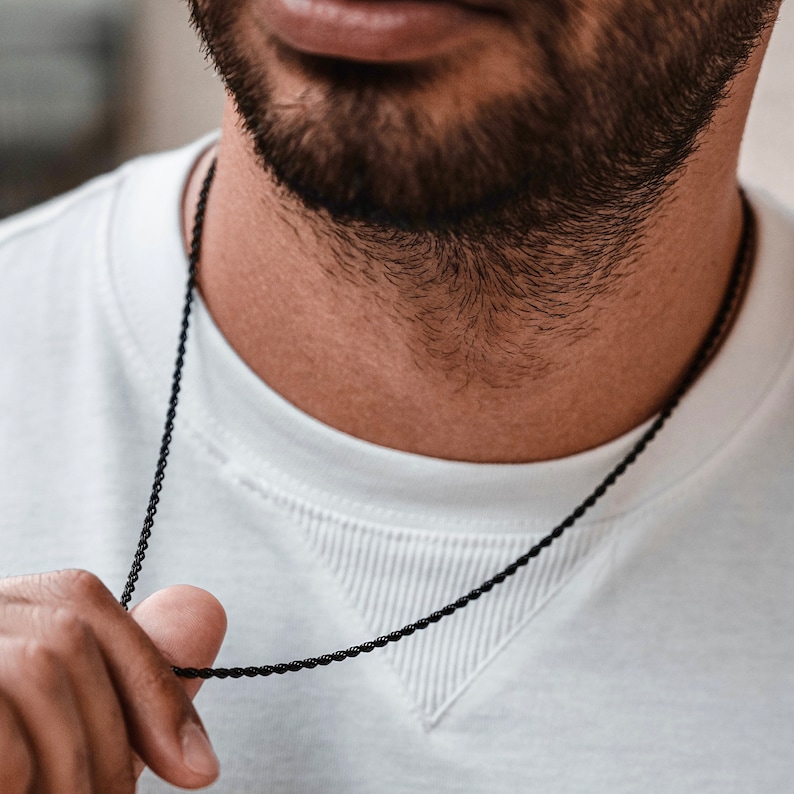 Black Rope Chain Necklace 2.5mm Mens Chain Black Link Chain - Etsy