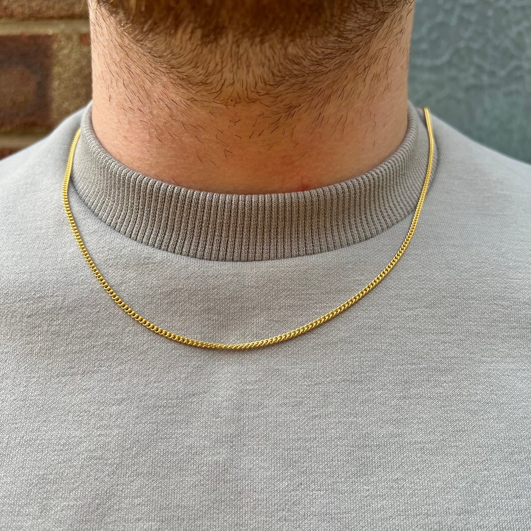 2mm 18K Gold Chain Necklace, Mens Gold Plated 925 Sterling Silver ...