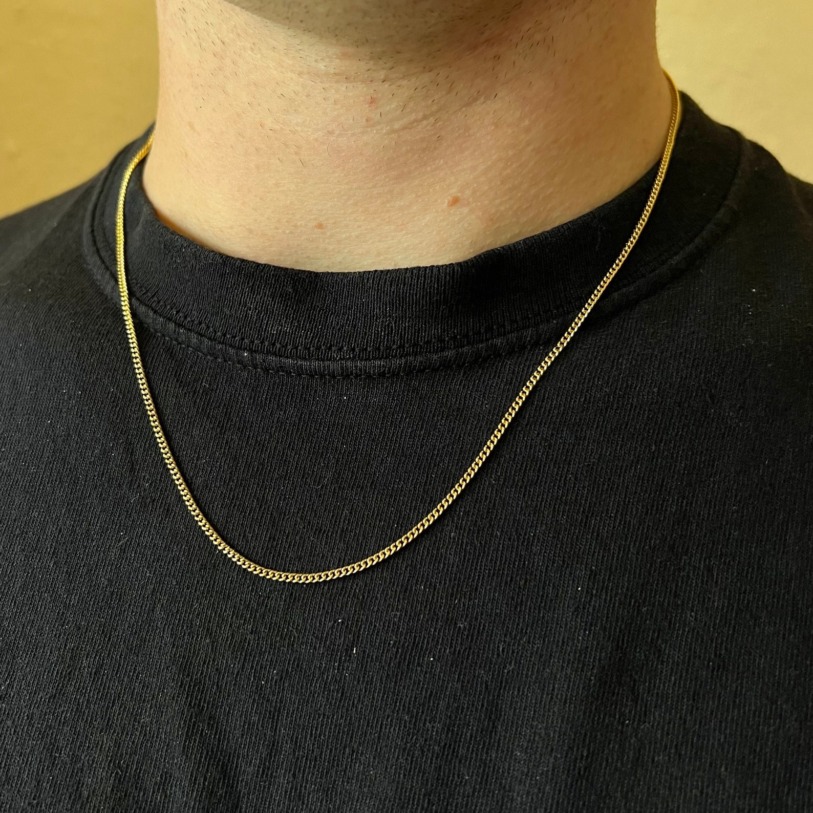 Gold Connell Chain - 2mm Thin Mens Gold Chain Necklace - 18K Gold ...