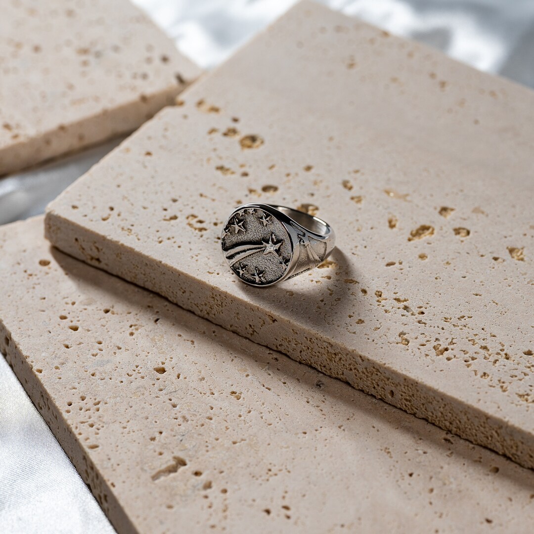 Mens Ring, Silver Shooting Star Signet Ring for Men, Mens Pinky Ring ...