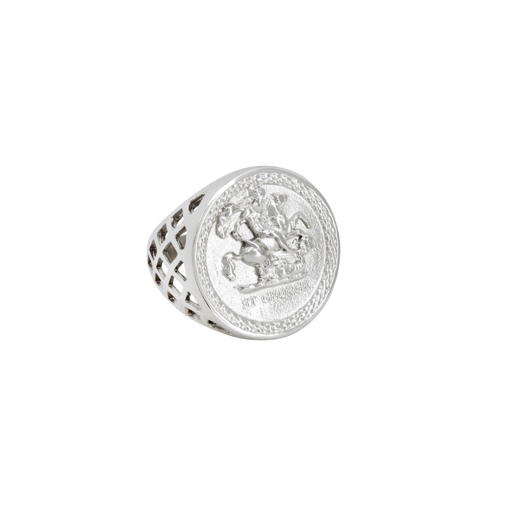 Mens Ring - Saint George Sovereign Styled Signet Ring for Men - 18K ...