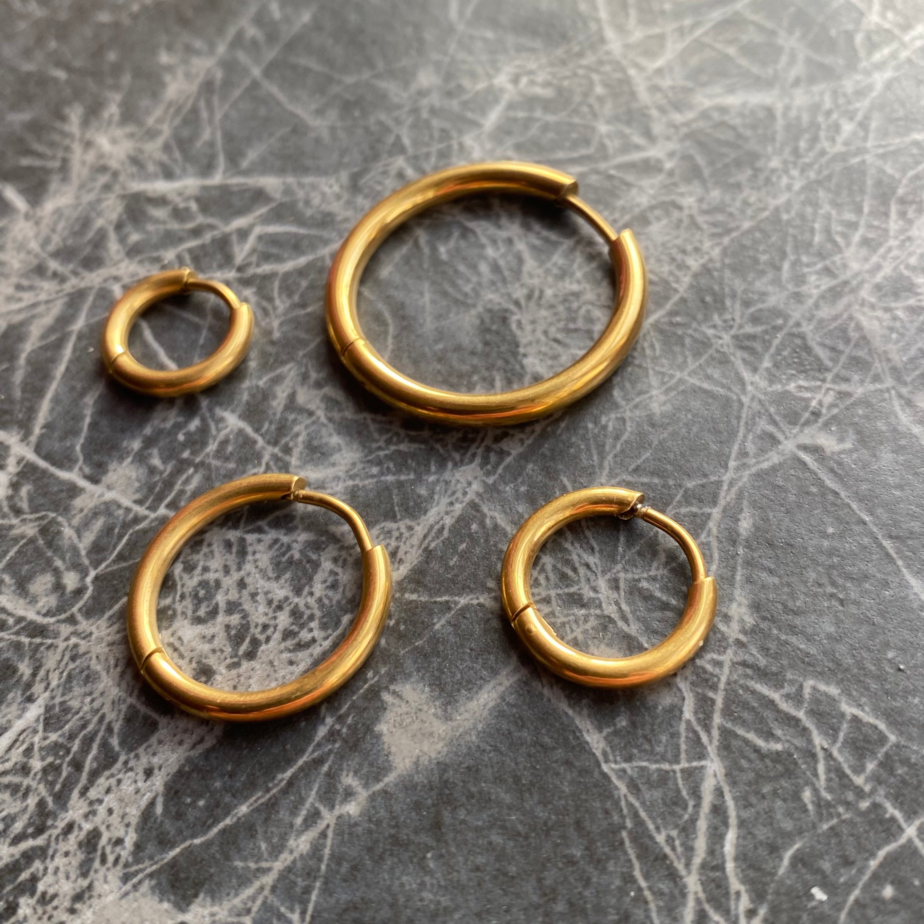Mens Gold Hoop Earrings - Mens Hoop Earrings - 18K Gold Steel Hoop ...