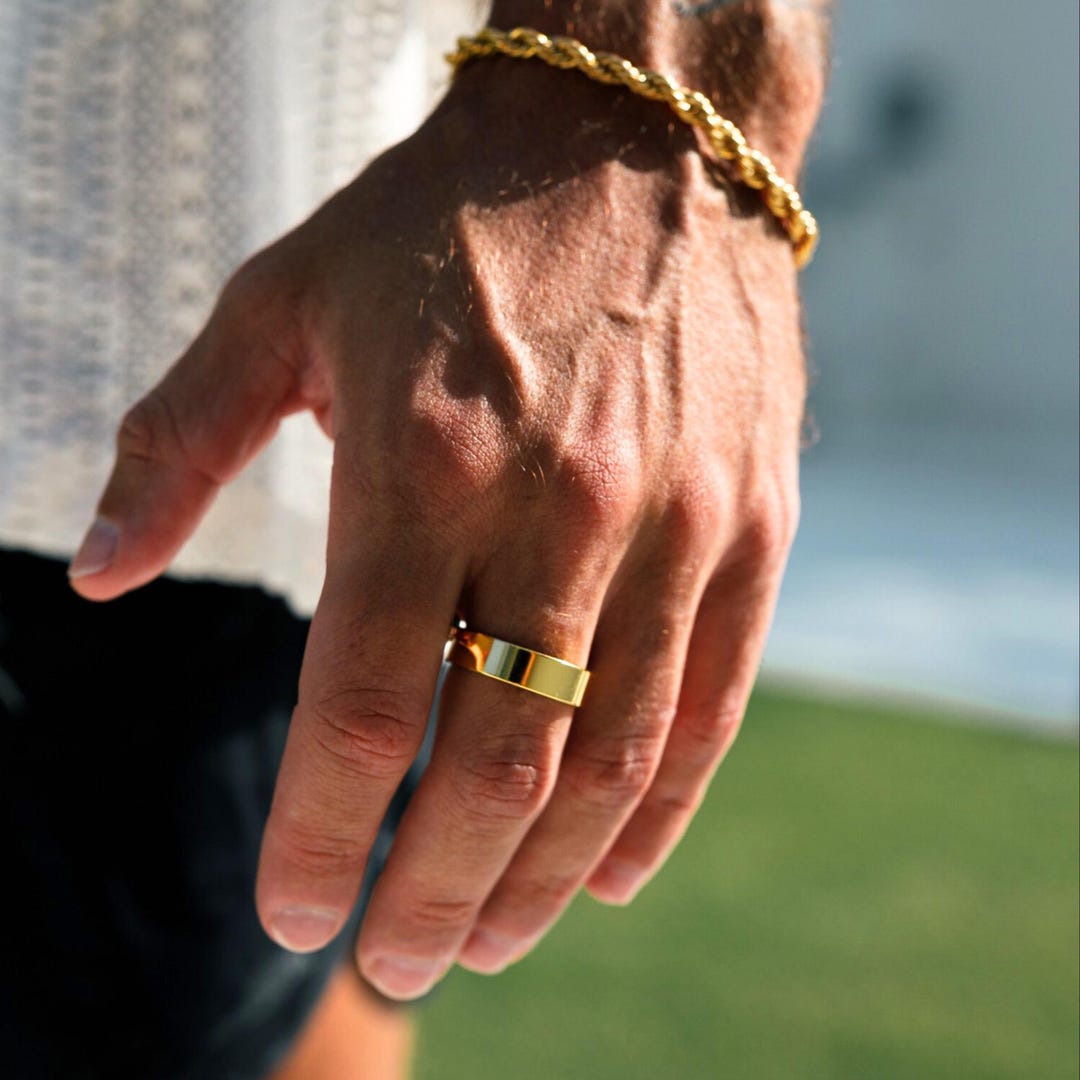 Mens Ring, Gold Plated Pinky Ring - Mens Gold Band Ring - 18K Gold Band ...