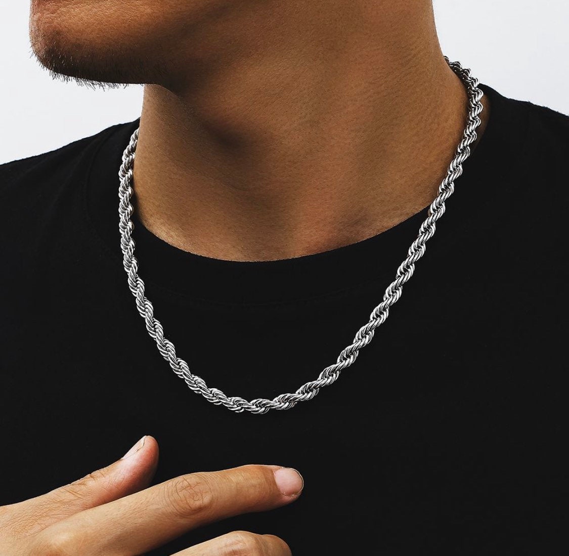 Mens Necklace Silver Chain Man 5mm Silver Rope Chain Silver | Etsy