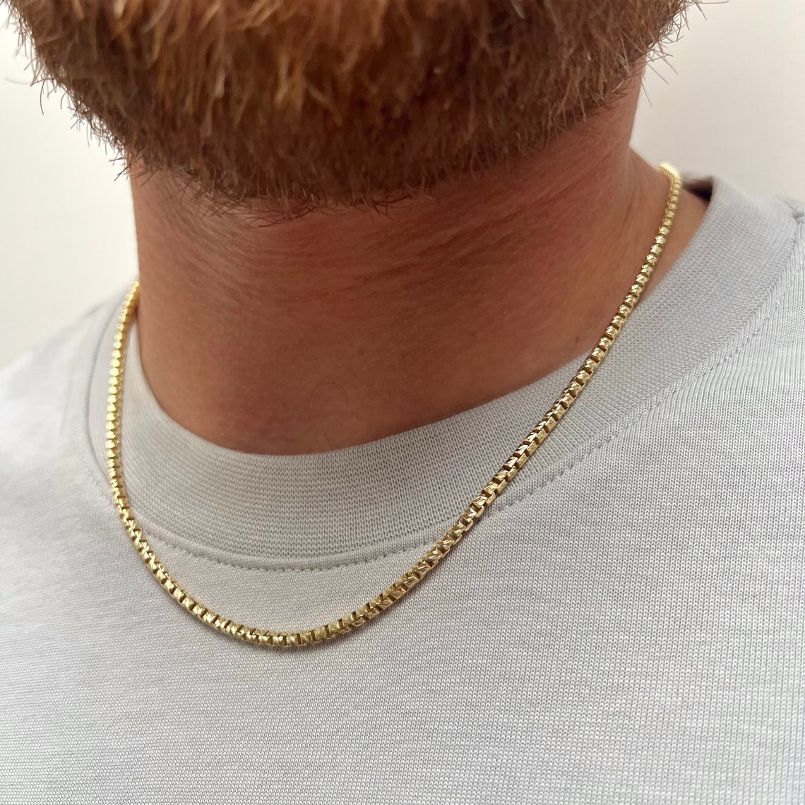 Gold Plated Box Chain - 3mm Cut Box Link Chain Necklace for Men - Mens ...
