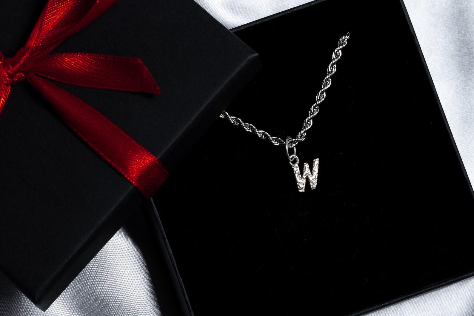 Mens Initial Necklace, Silver Curb Chain With Initial Letter Pendant ...