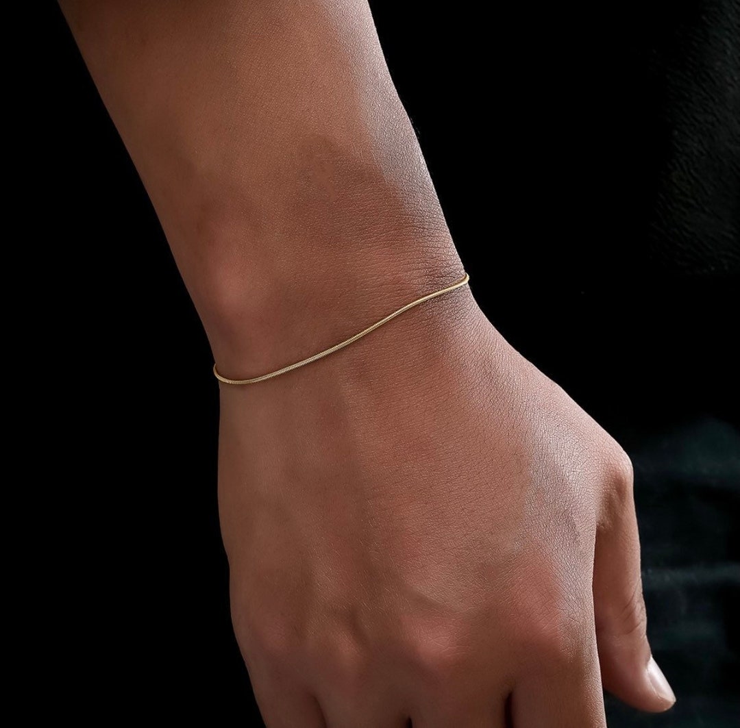 Gold Bracelet Men, Mens Bracelet Thin 1mm Gold Snake Chain, Gold Snake ...