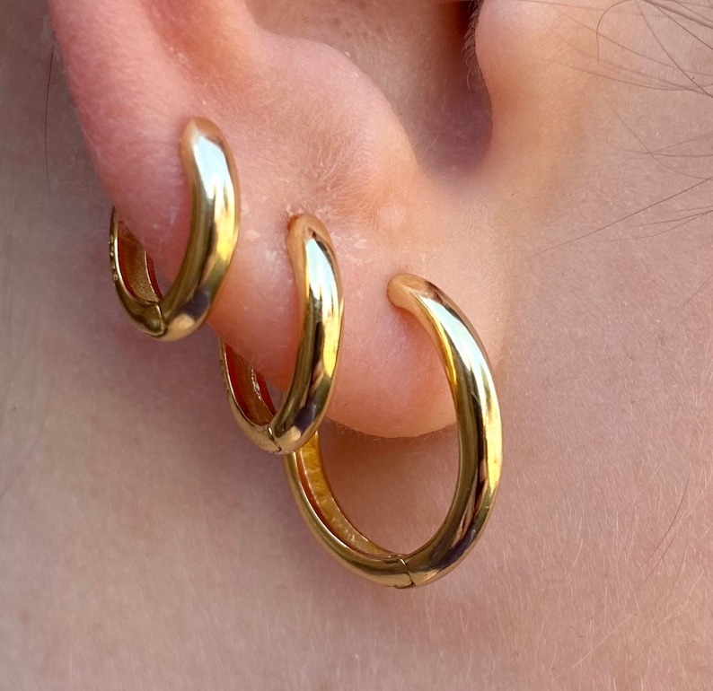 18K Gold Hoop Earrings, Gold Hoops, 14mm Hoop Earring, Gold Dainty ...
