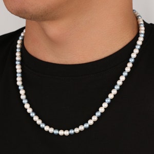 Mens Necklace - Blue Pearl Necklace for Men - Shell Pearl Chain ...