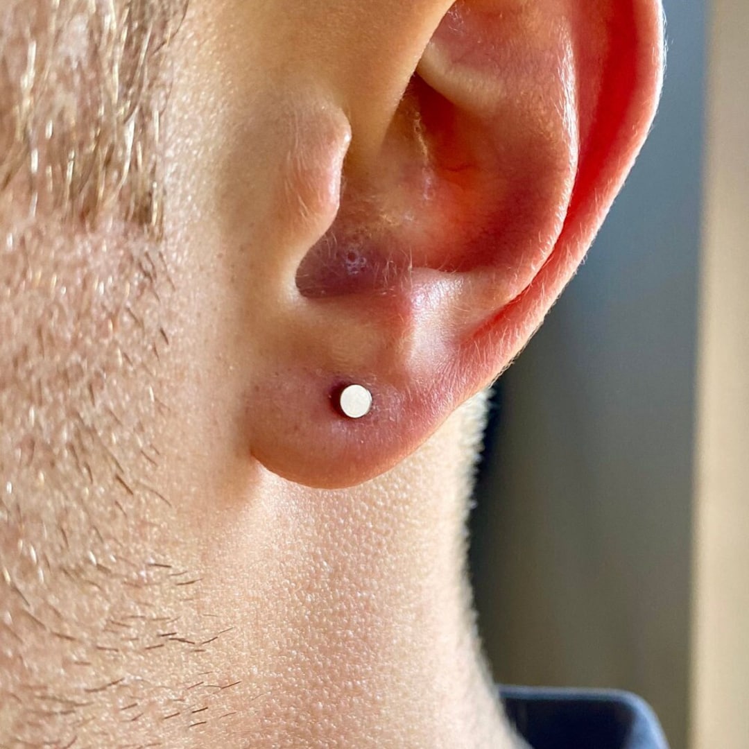 Mens Earrings - Silver / 18K Gold Stud Earrings for Men, Minimalist 3mm ...