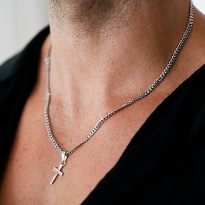 Mini Silver Cross Necklace for Men - 925 Silver Cross Pendant - Silver ...
