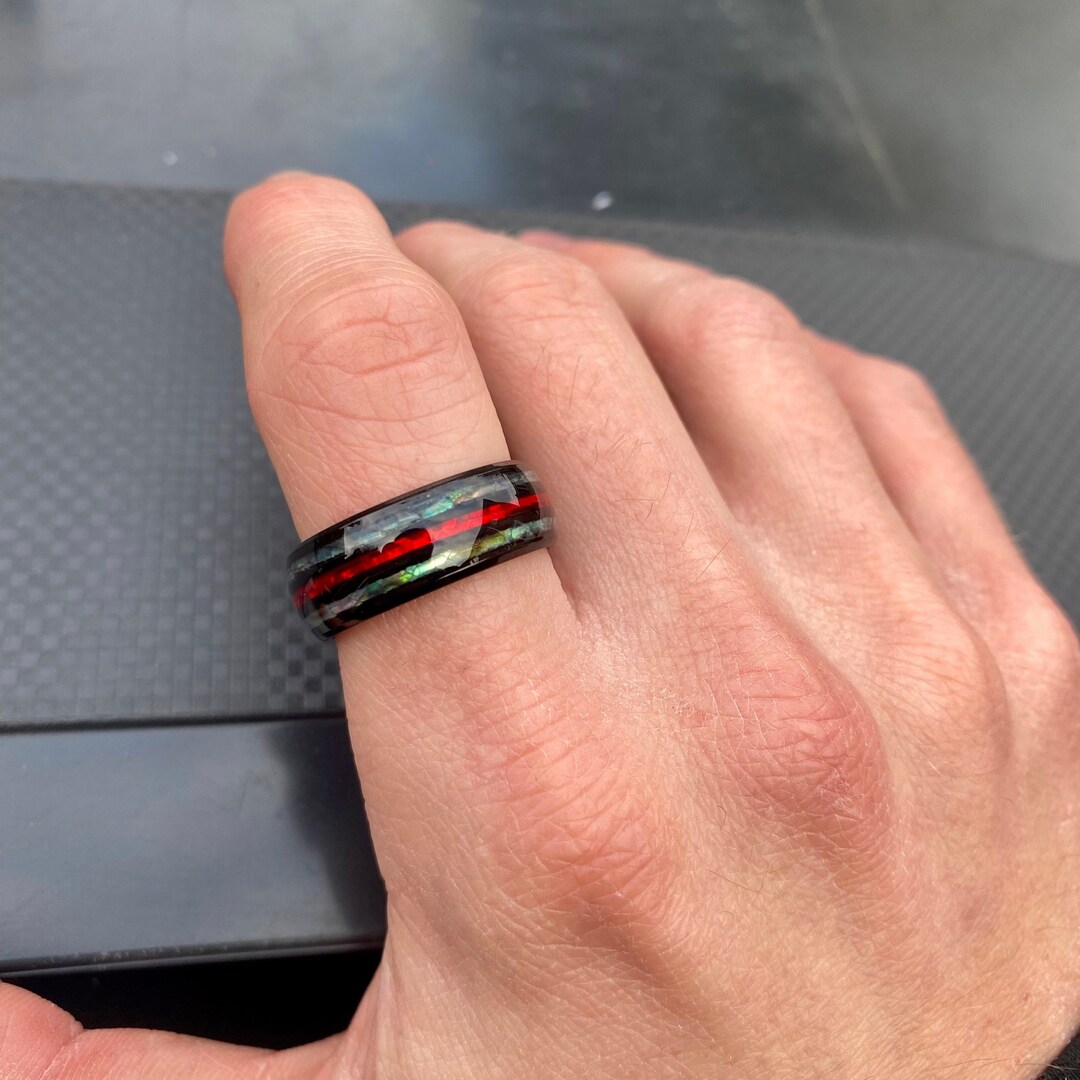 Mens Ring - Silver & Red Band Ring Opal Fire Styled - Promise Rings for ...