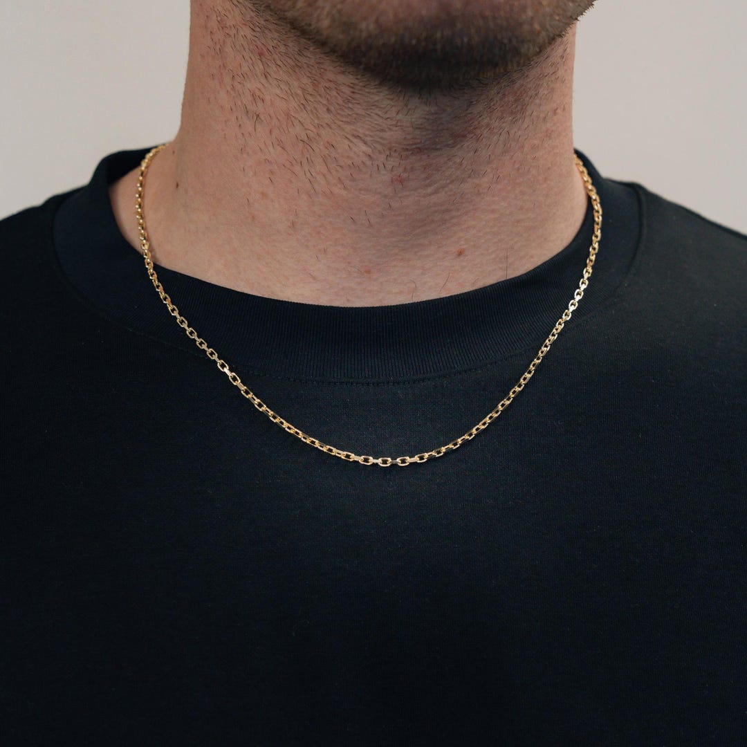23K Gold Plated Rolo Chain - Thin Mens Gold Chain Necklace for Men ...