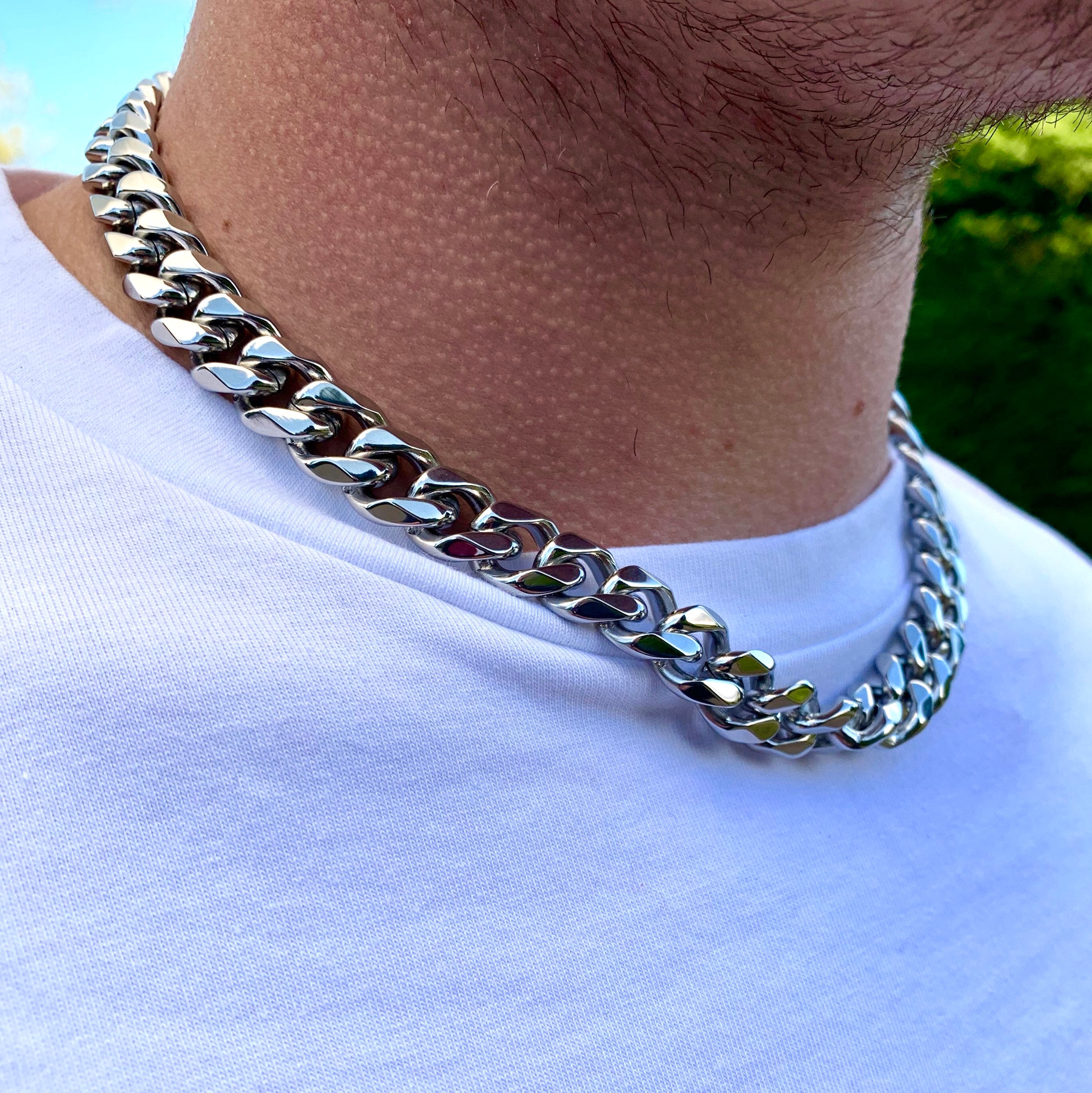 Mens Chain Silver Thick Necklace Chain Choker Cuban Curb 13mm - Etsy UK