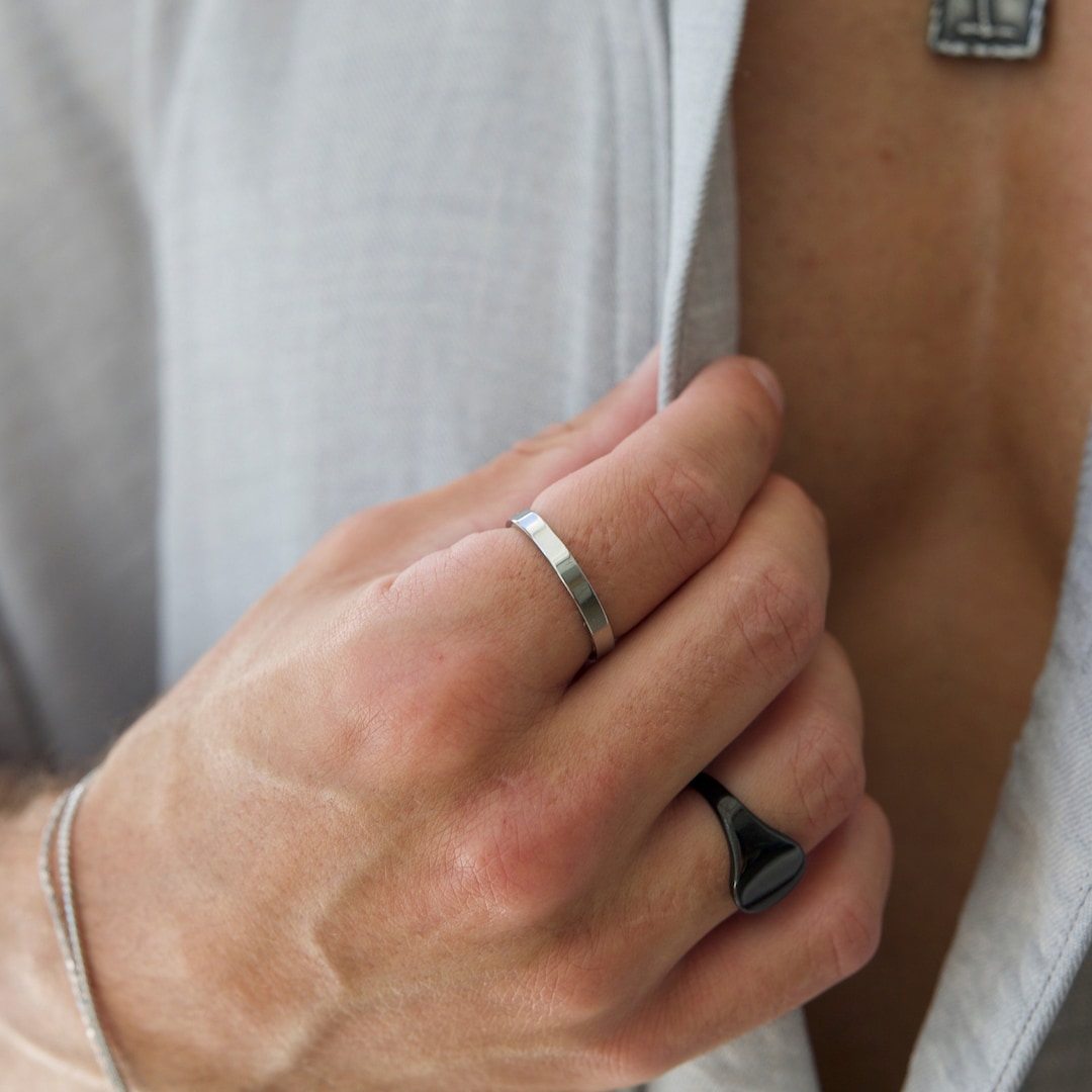 Mens Ring - Thin Silver Band Ring for Men - Minimalist Silver Ring ...