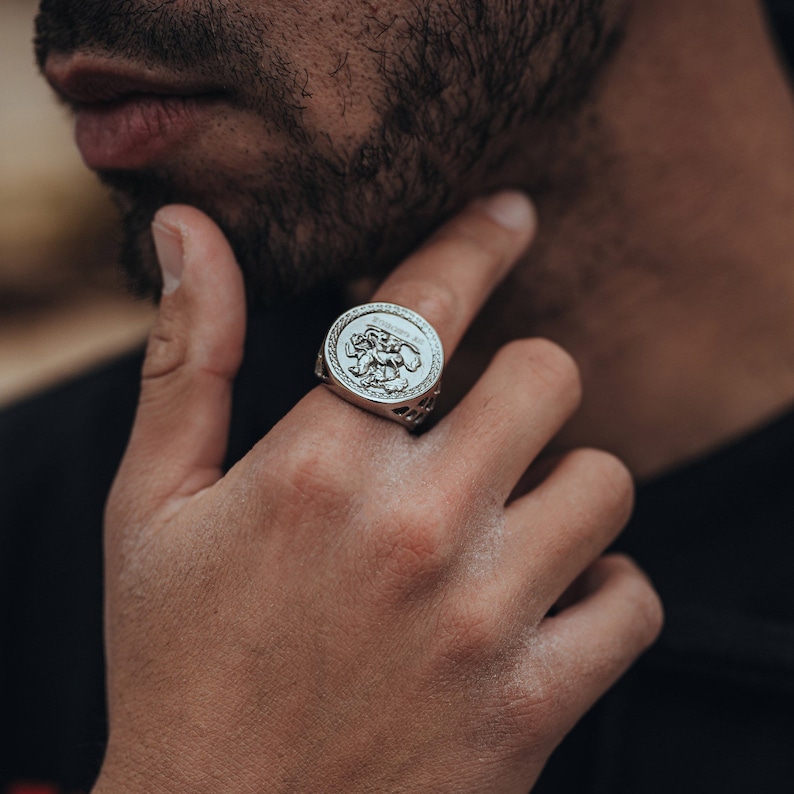Mens Ring Silver Ring Mens Signet Statement Sovereign Steel - Etsy UK