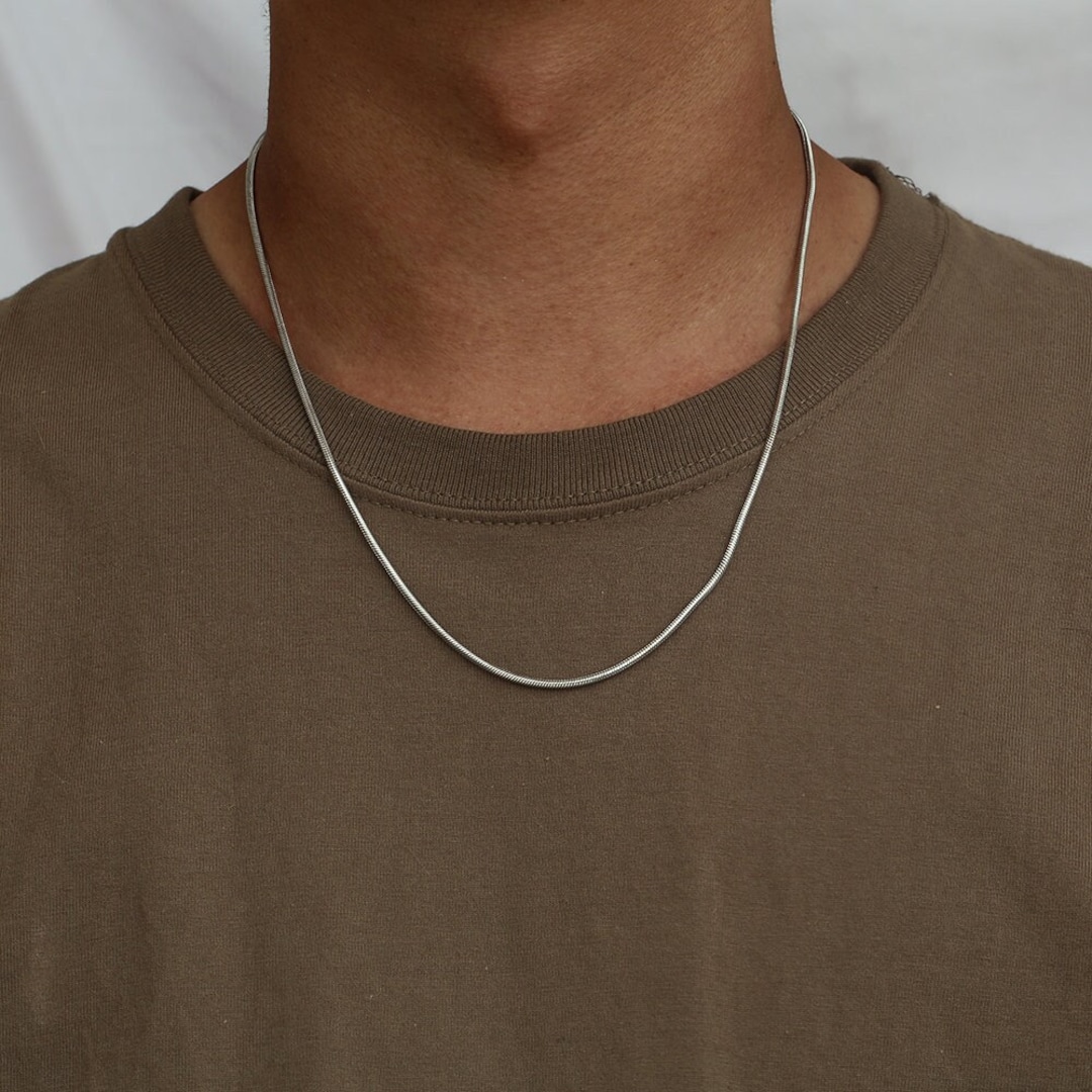 Mens Necklace, Silver Snake Chain Necklace 2mm Thin Mens Chain Steel ...