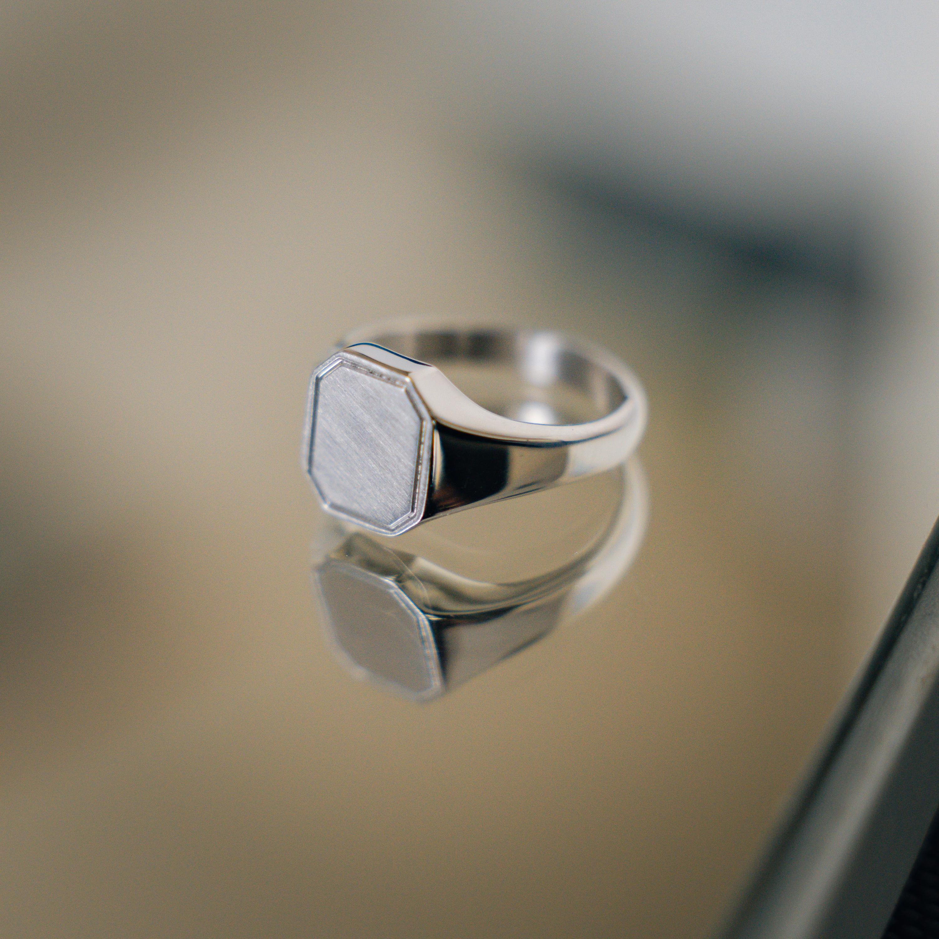 18K Gold Matte Octagon Signet Ring - Mens Pinky Ring - Mens Signet Ring ...