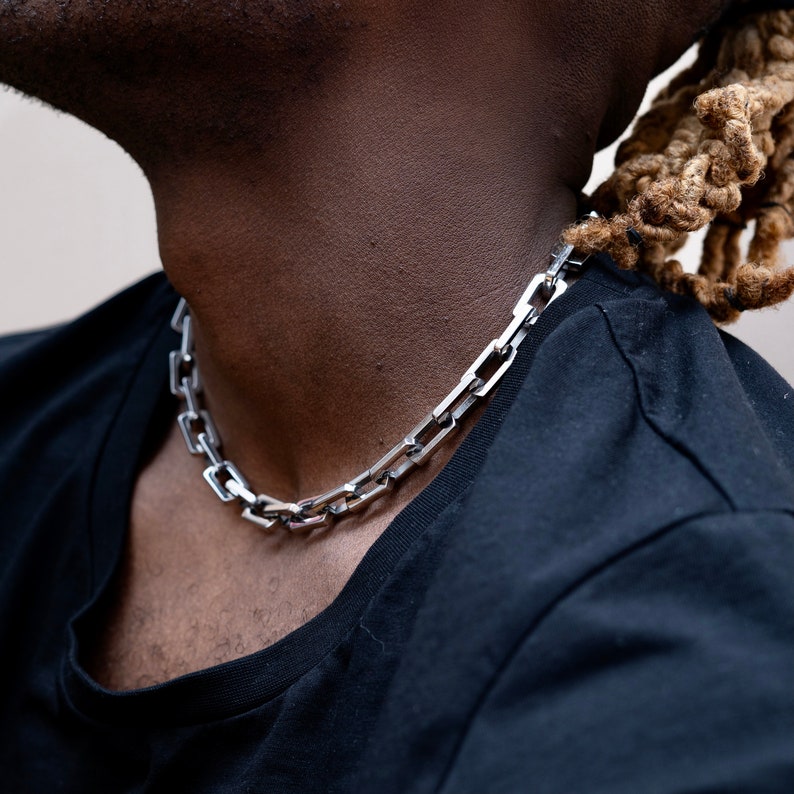 Mens Choker Necklace, Mens Silver Choker Chain, Thick Silver Chain ...