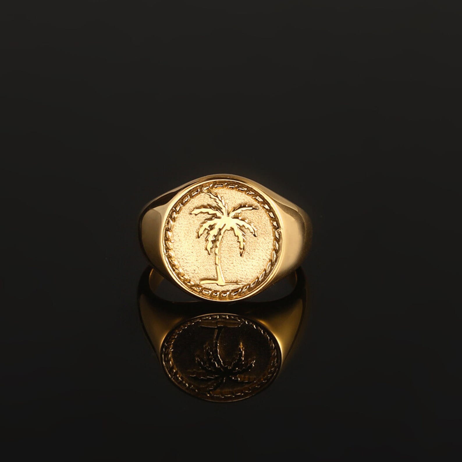 Mens Ring 18K Gold Signet Ring Palm Tree Ring Gold Signet Ring Mens ...