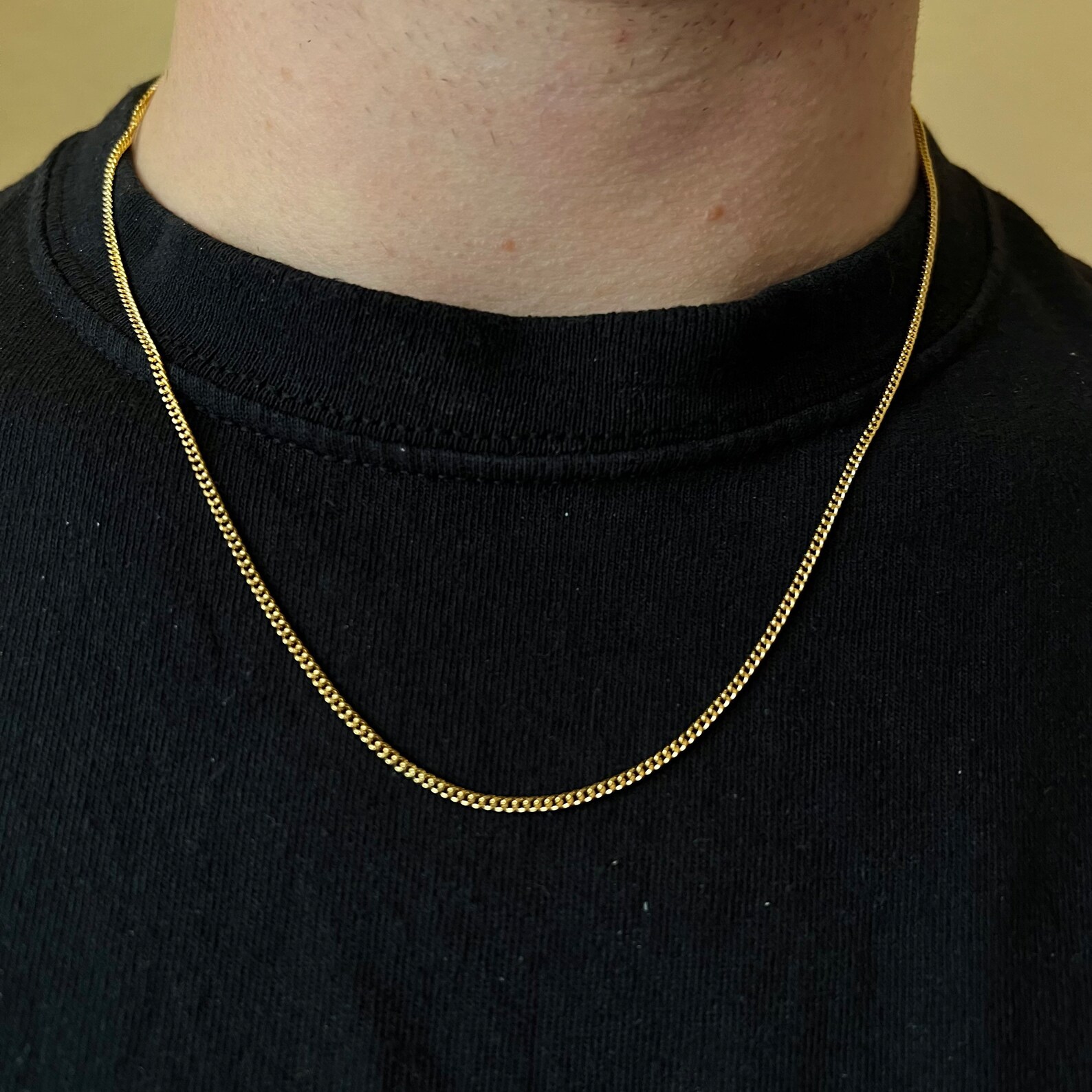 Gold Connell Chain - 2mm Thin Mens Gold Chain Necklace - 18K Gold ...
