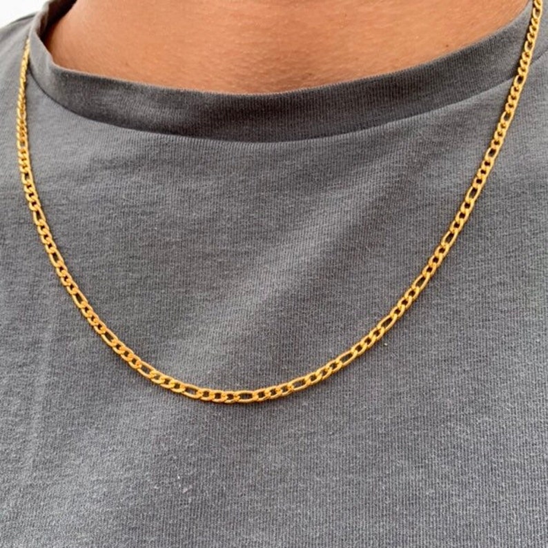 18k Gold Figaro Chain Necklace Mens Gold Chain 3mm Link | Etsy