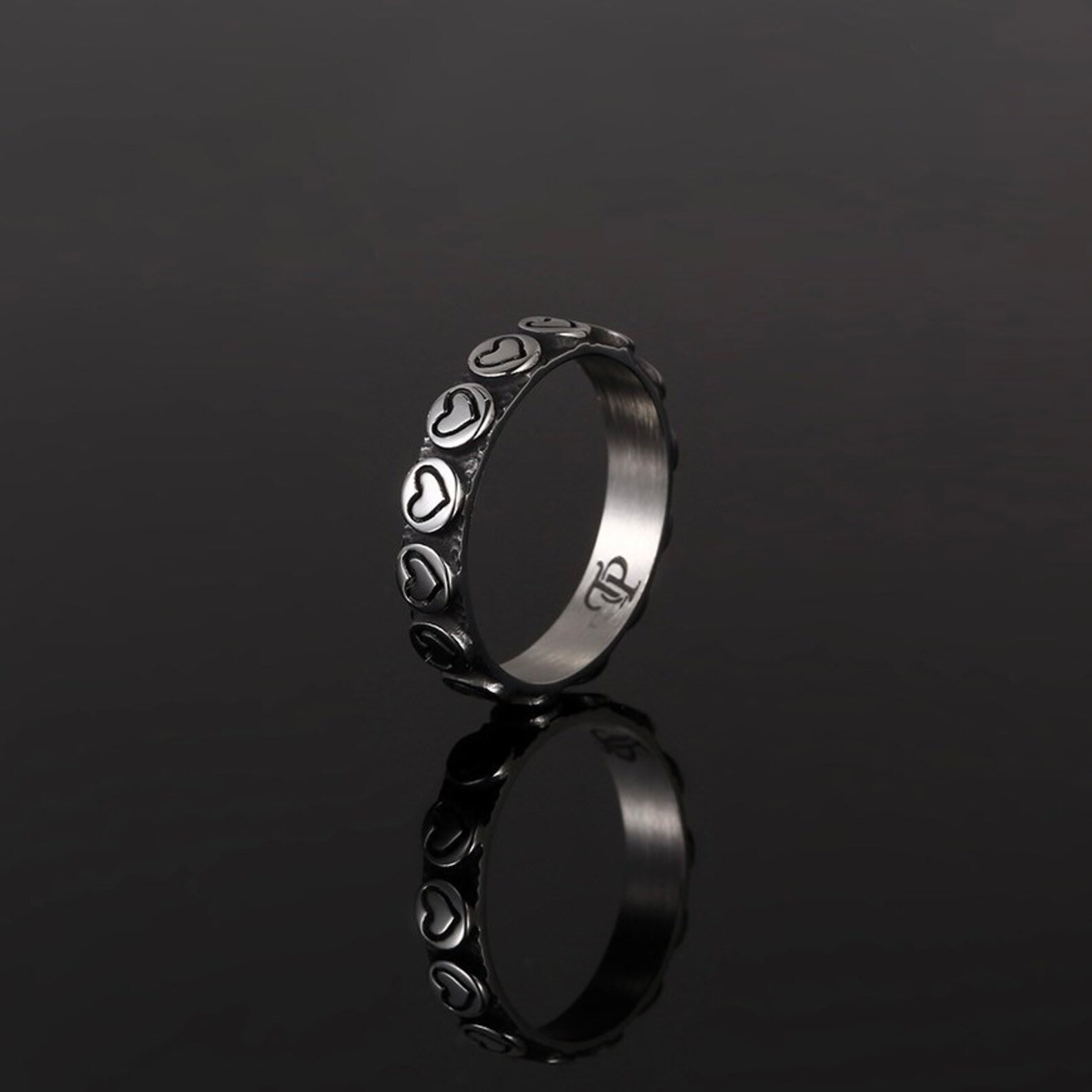 Mens Gold Ring - Gold Band Love Ring - Mens Pinky Ring - Love Heart ...