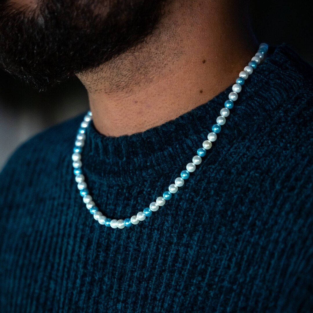 Mens Necklace - Blue Pearl Necklace for Men - Shell Pearl Chain ...