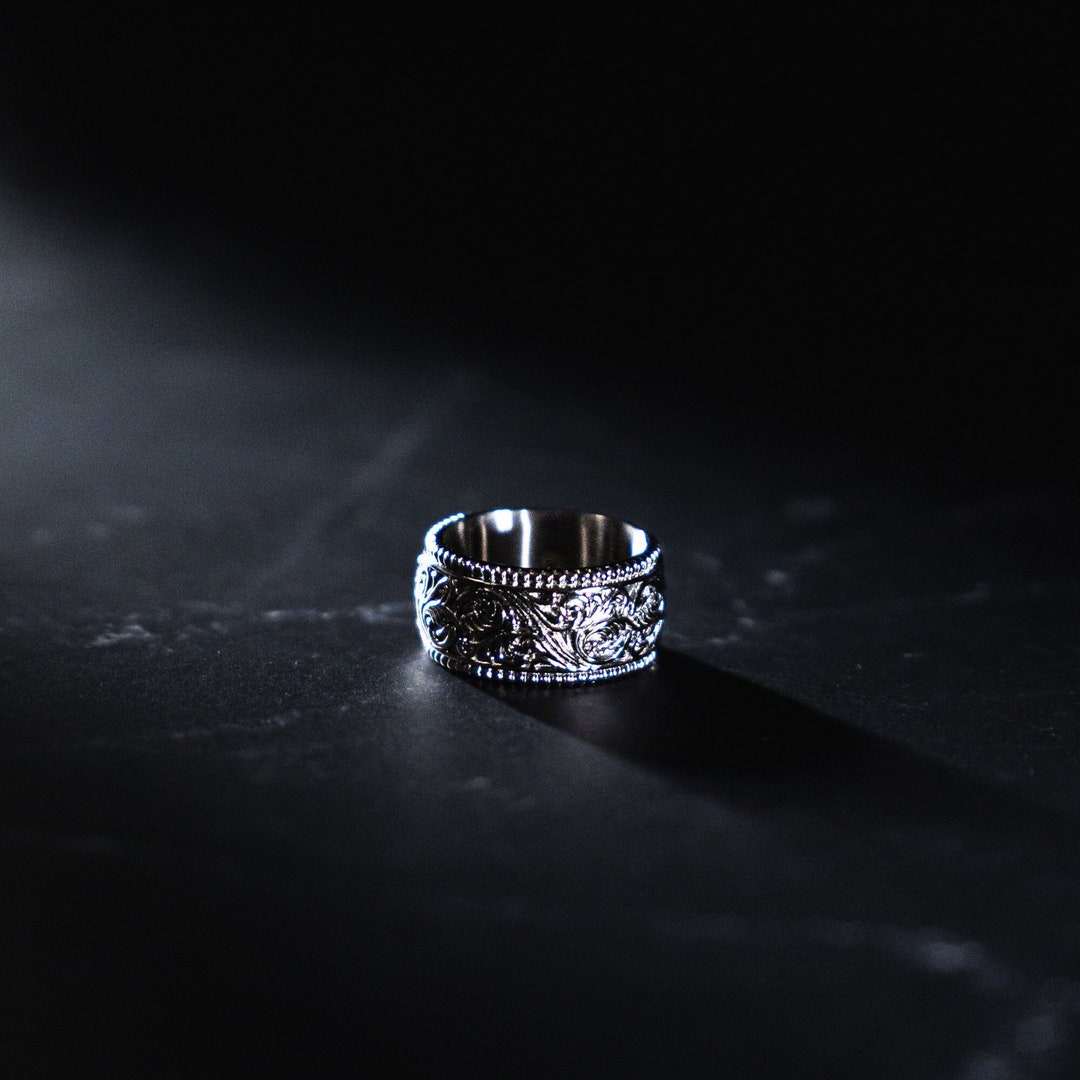 Chunky Silver Band Ring - Mens Ring - Pattern Silver Ring - Mens Pinky ...