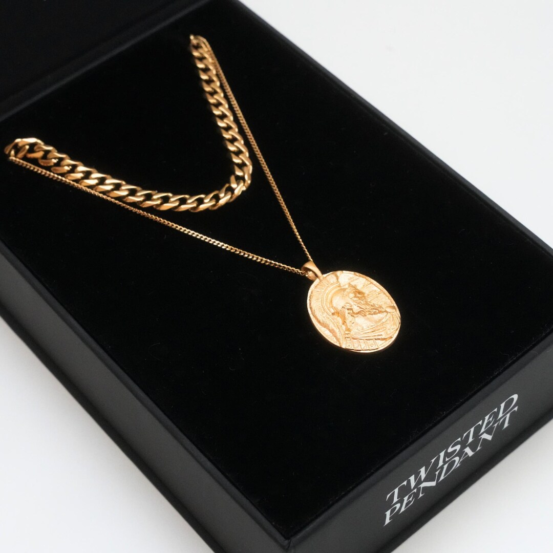 Mens Necklace Set - Gold Greek God Ares Pendant Necklace for Men - Gold ...