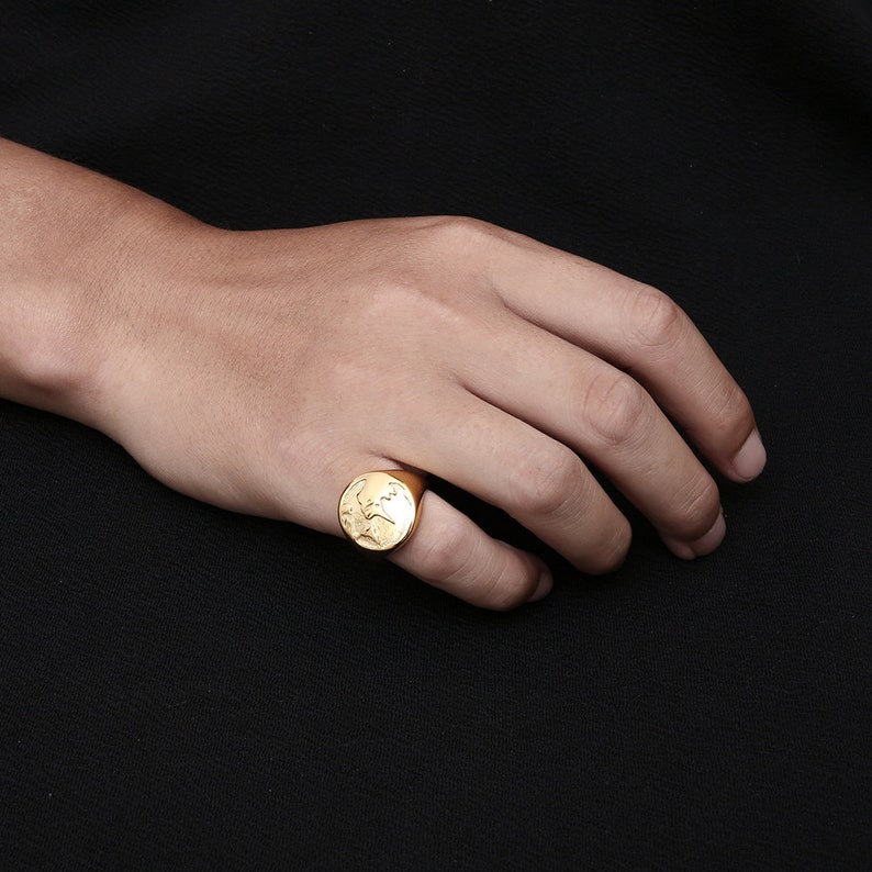 Gold World Map Signet Ring Mens Rings 18K Gold Signet Ring - Etsy